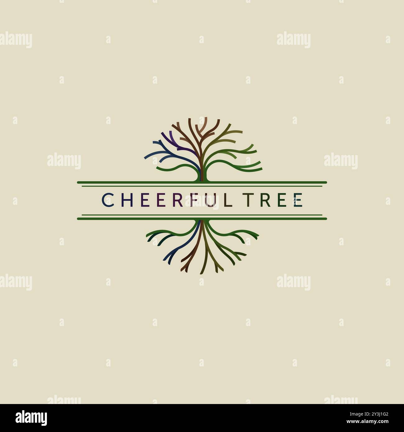 Abstract root and tree logo vector. Cheerful tree design with vibrant ...