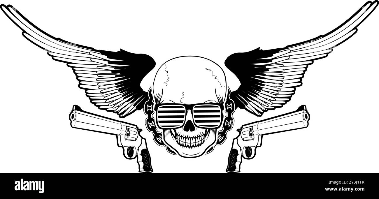 skull and two pistols with grunge background.Design element in vector ...
