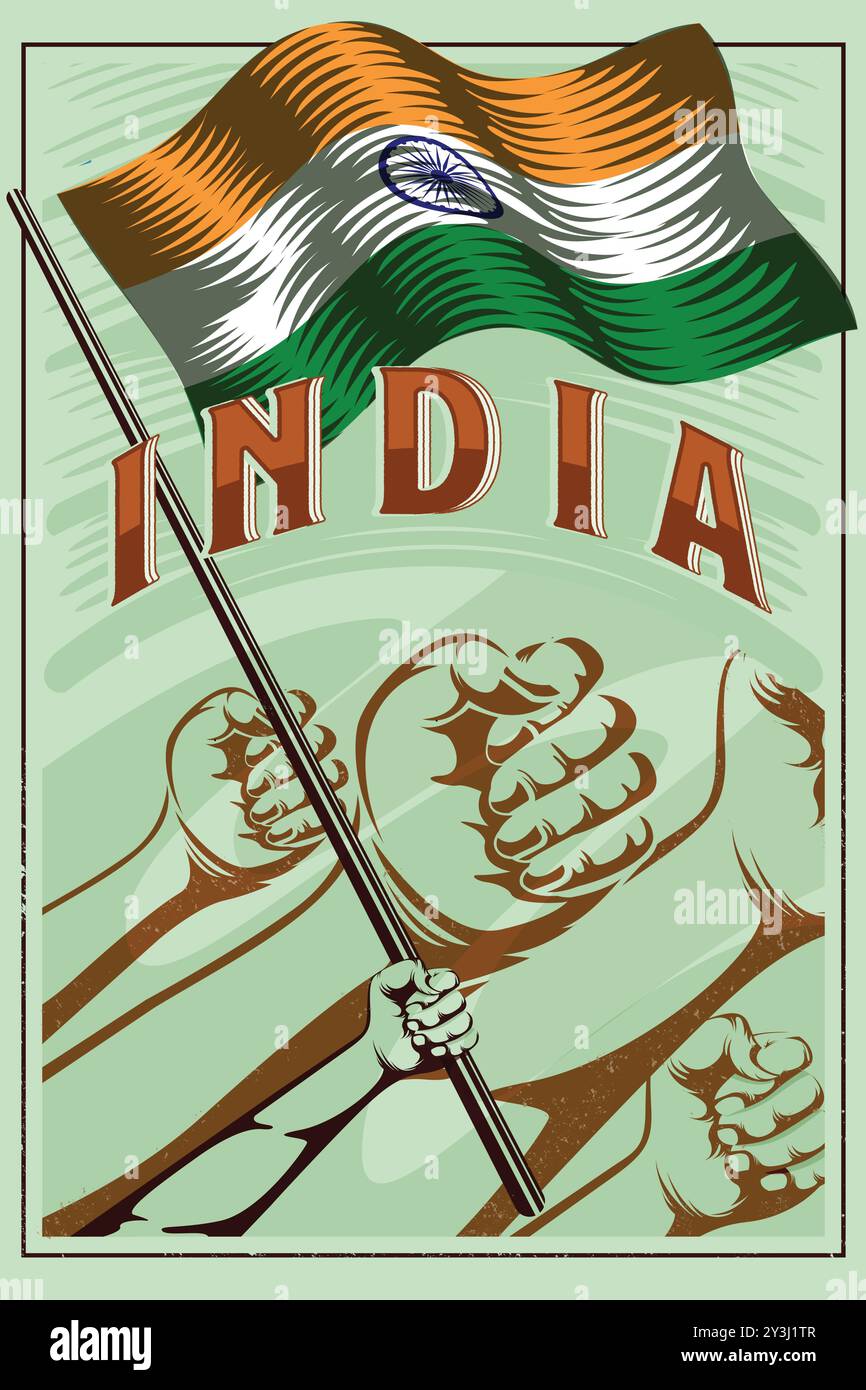 India flag poster design illustration. Vintage poster of indian flag ...