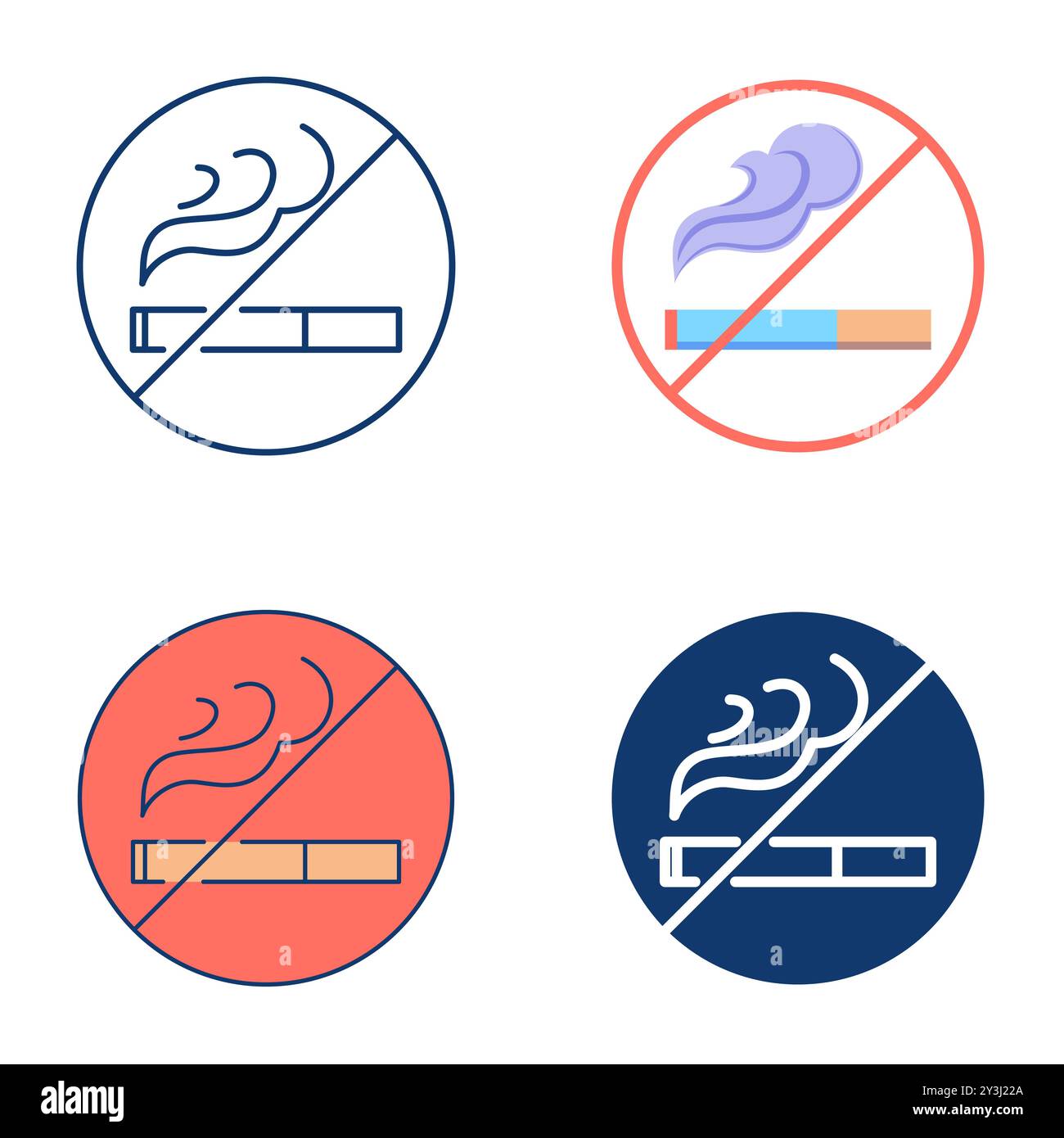 No smoking icon set in flat and line style. Cigarettes are prohibited ...