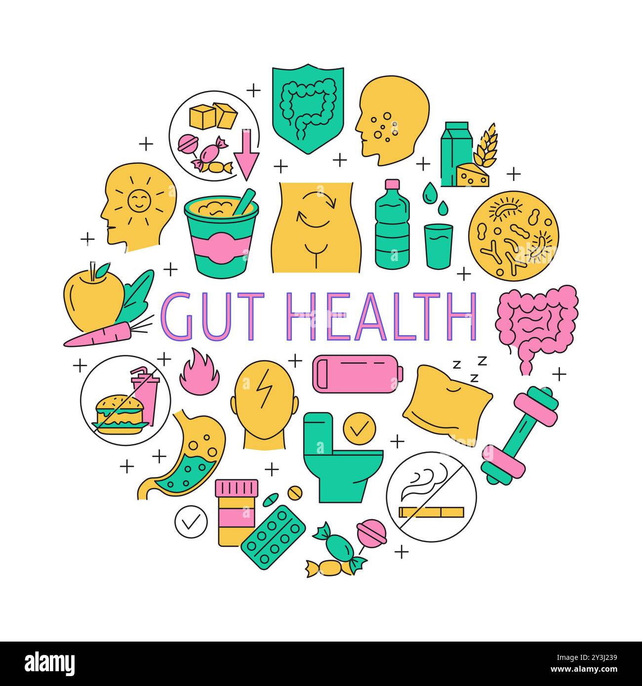 Gut health symbols round poster. Healthy digestion. Vector illustration Stock Vector Image & Art ...