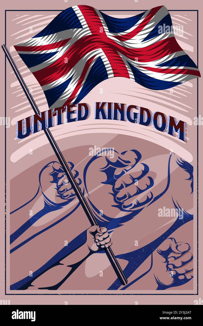 Flag of United Kingdom Retro Vintage Poster Illustration. Arm Holding ...