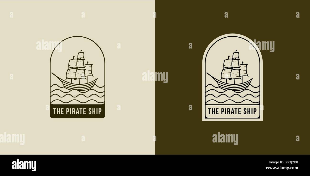 Sailing ship logo vector illustration. Ship or Boat modern line art ...