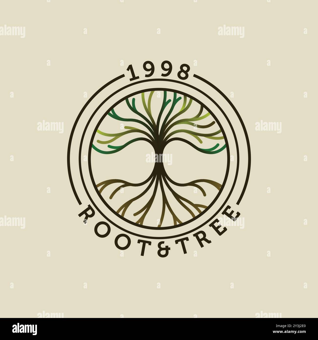 Abstract line nature tree logo vector in circle badge. Tree flat logo ...