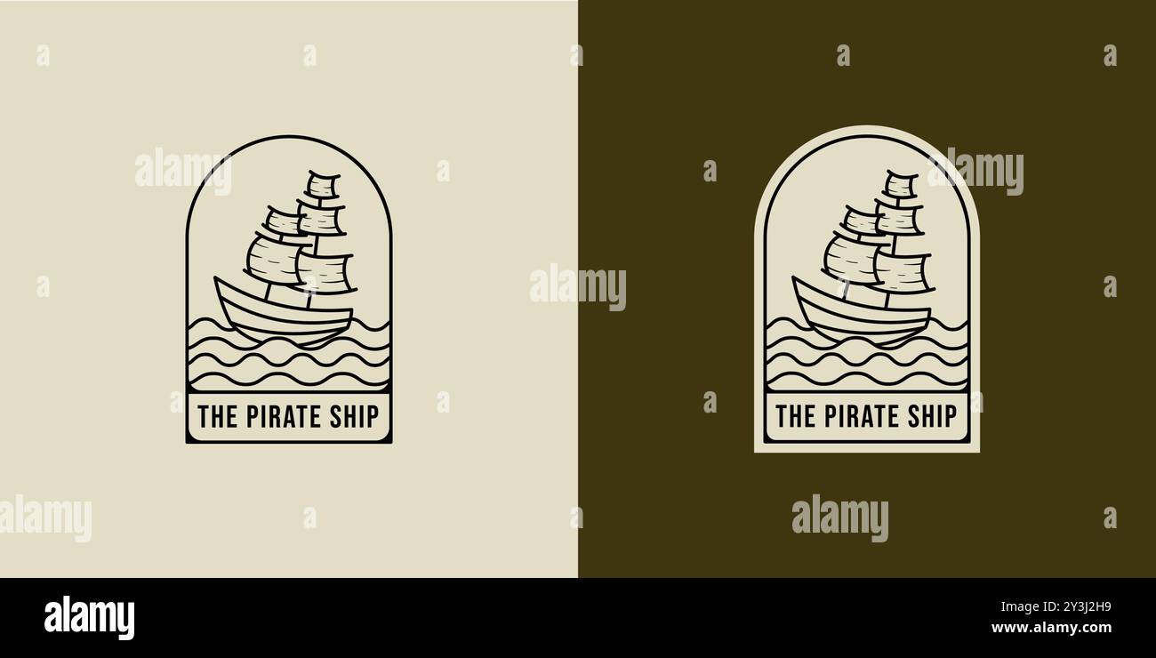 Sailing ship logo vector illustration. Ship or Boat modern line art ...