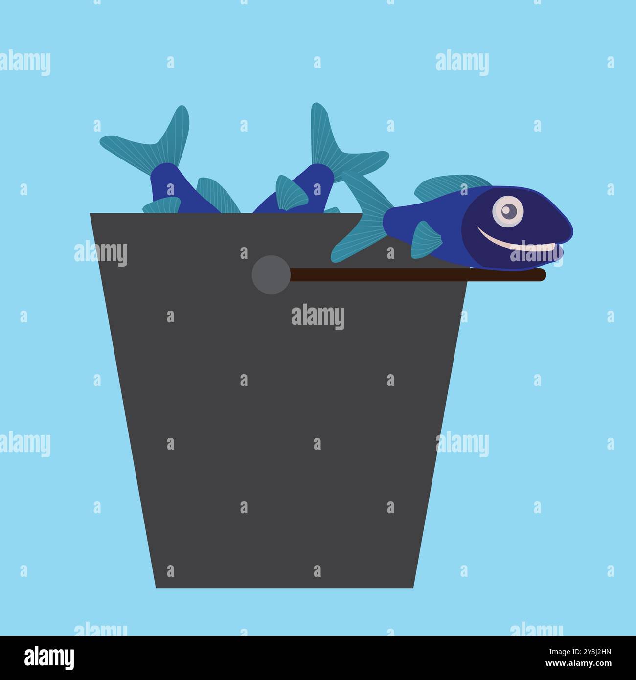 Bucket with blue fish inside, fishing time concept Stock Vector Image ...