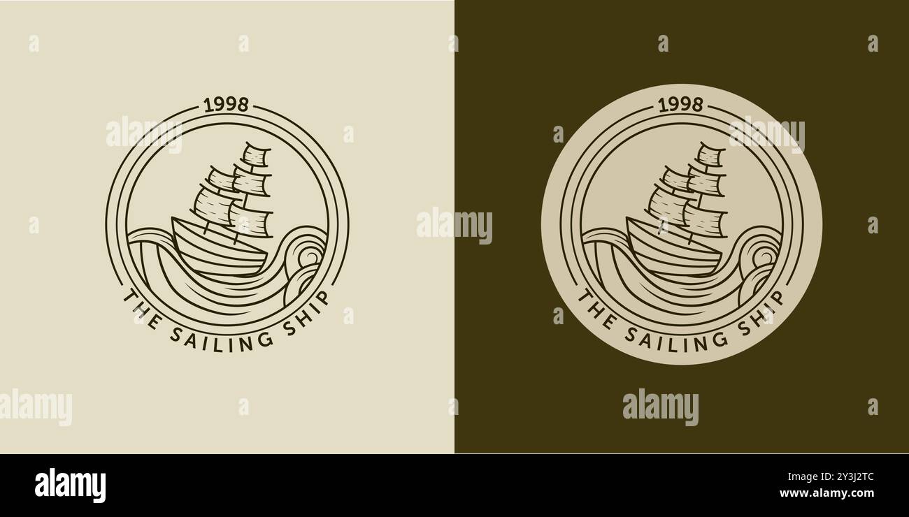 Sailing ship logo vector illustration. Ship or Boat modern line art ...
