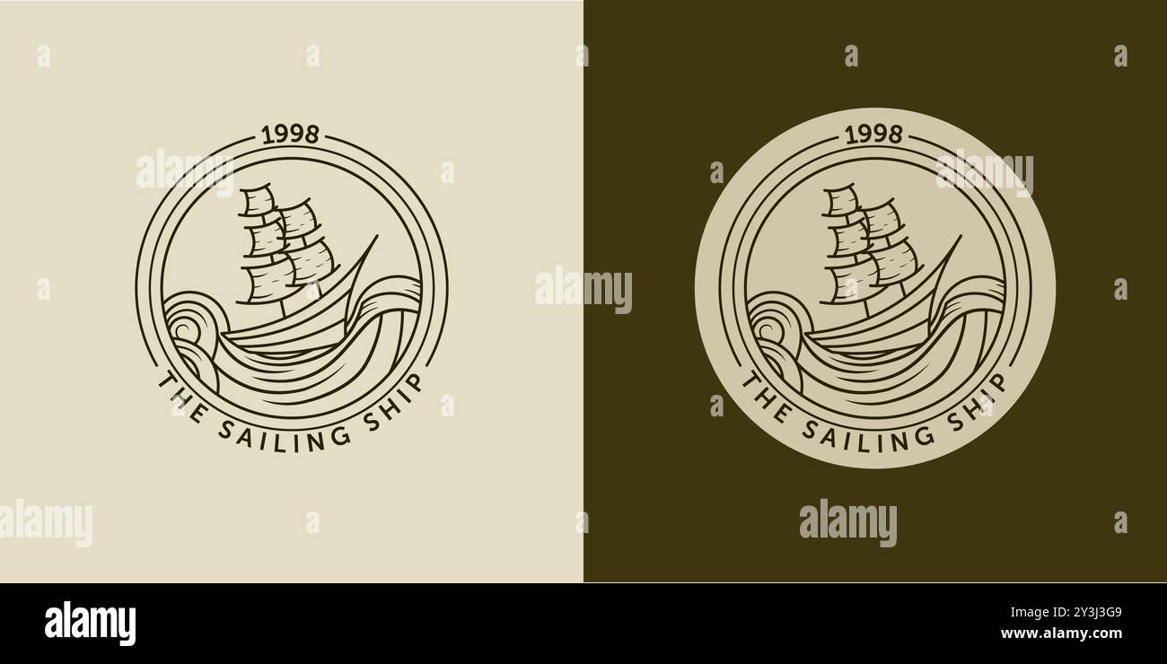 Sailing ship logo vector illustration. Ship or Boat modern line art ...