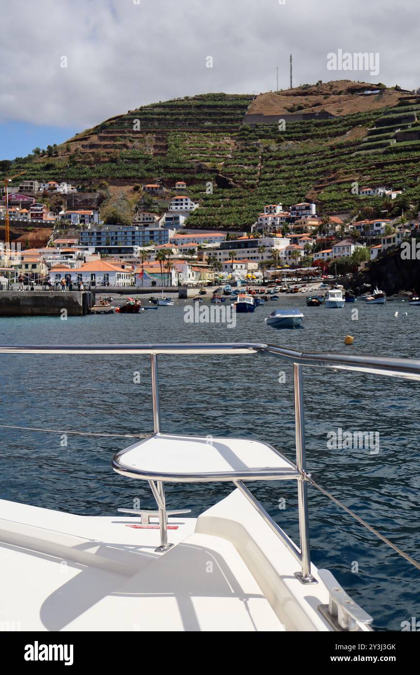 Yacht view to Madeira island in Portugal Stock Photo - Alamy