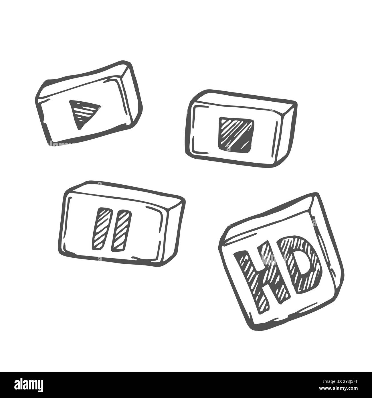 Player icons vector. Hand drawn. Player buttons and symbols. Player ...