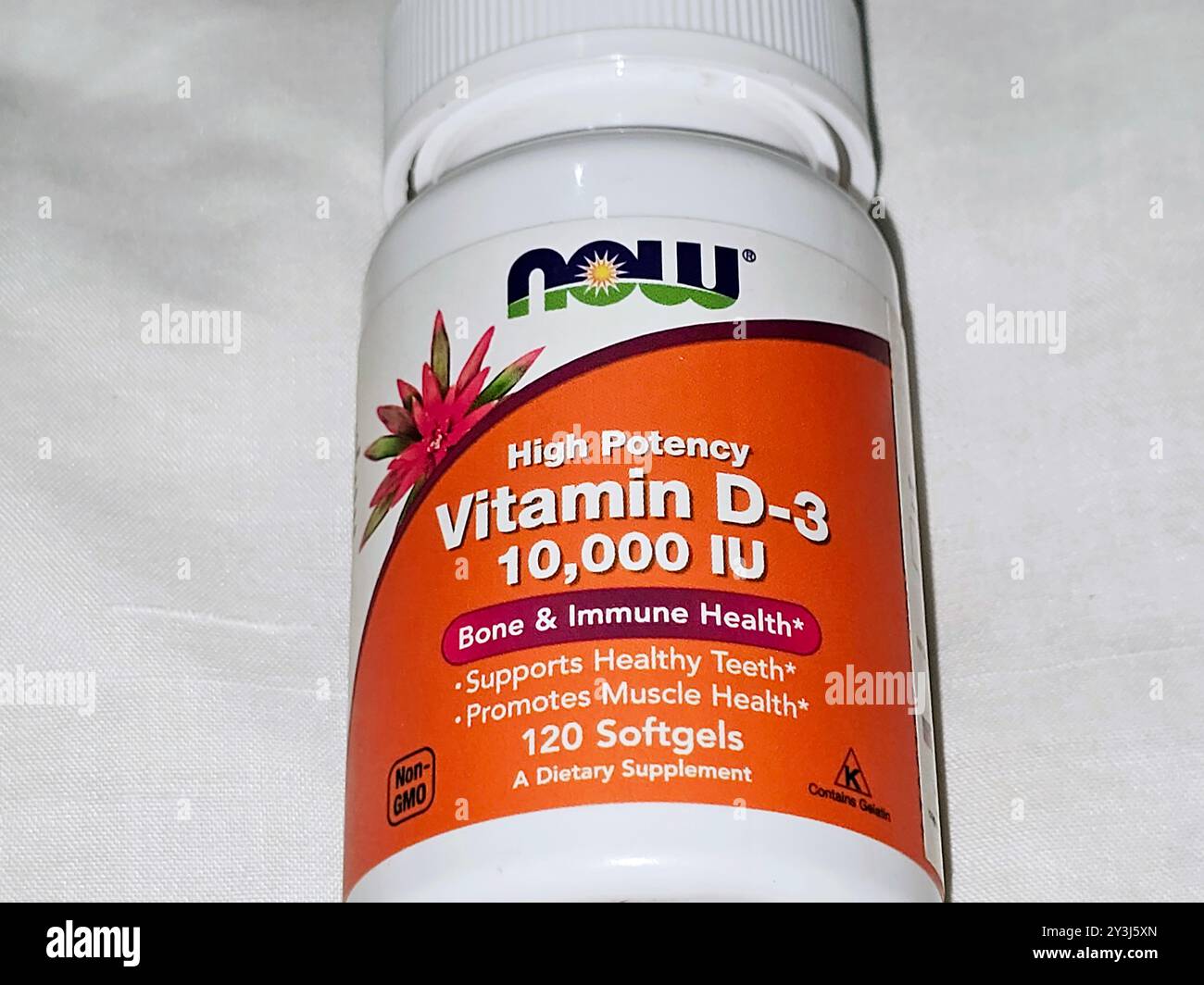 Cairo, Egypt, September 3 2024: High potency Vitamin D-3 10000 IU softgels, dietary supplement ...