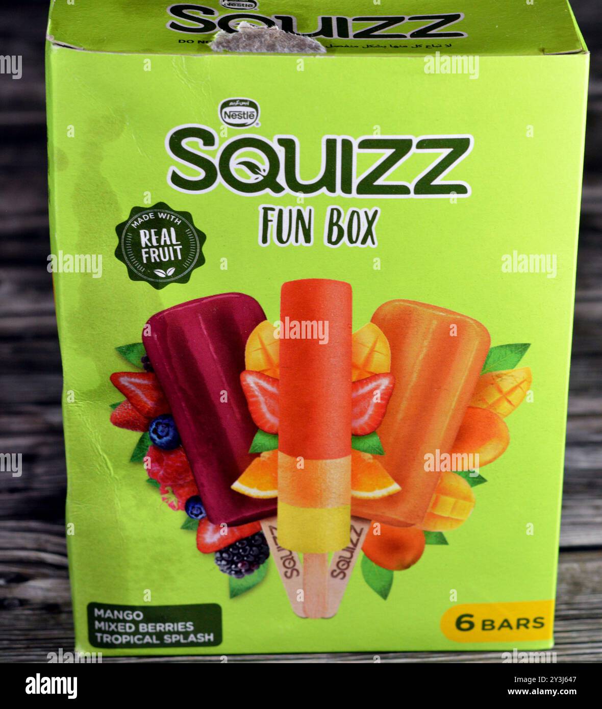 Cairo, Egypt, August 23 2024: Nestle SQUIZZ ice cream fun box, made of ...