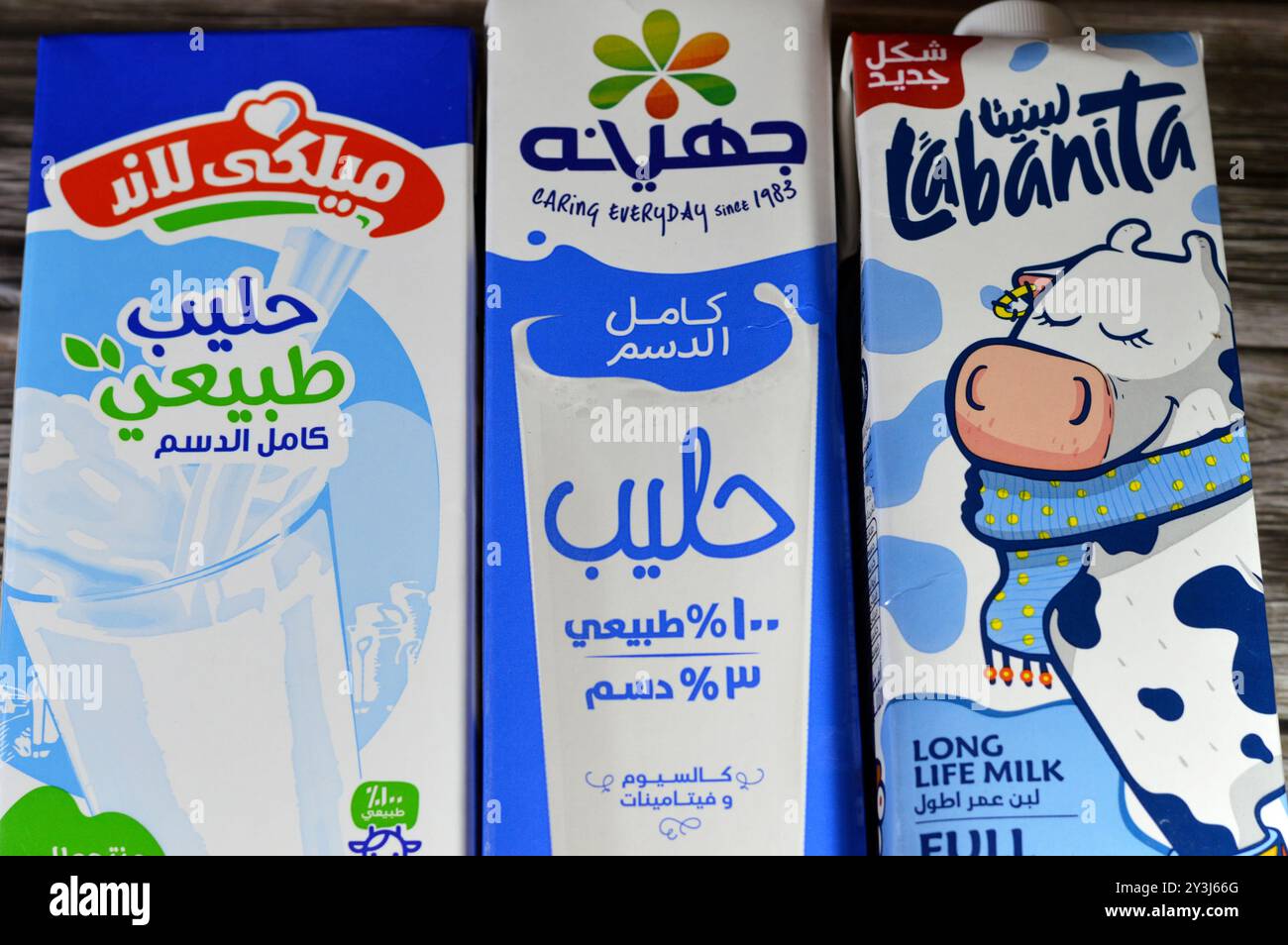 Cairo, Egypt, August 31 2024: Juhayna, Labanita and MilkyLand full fat ...