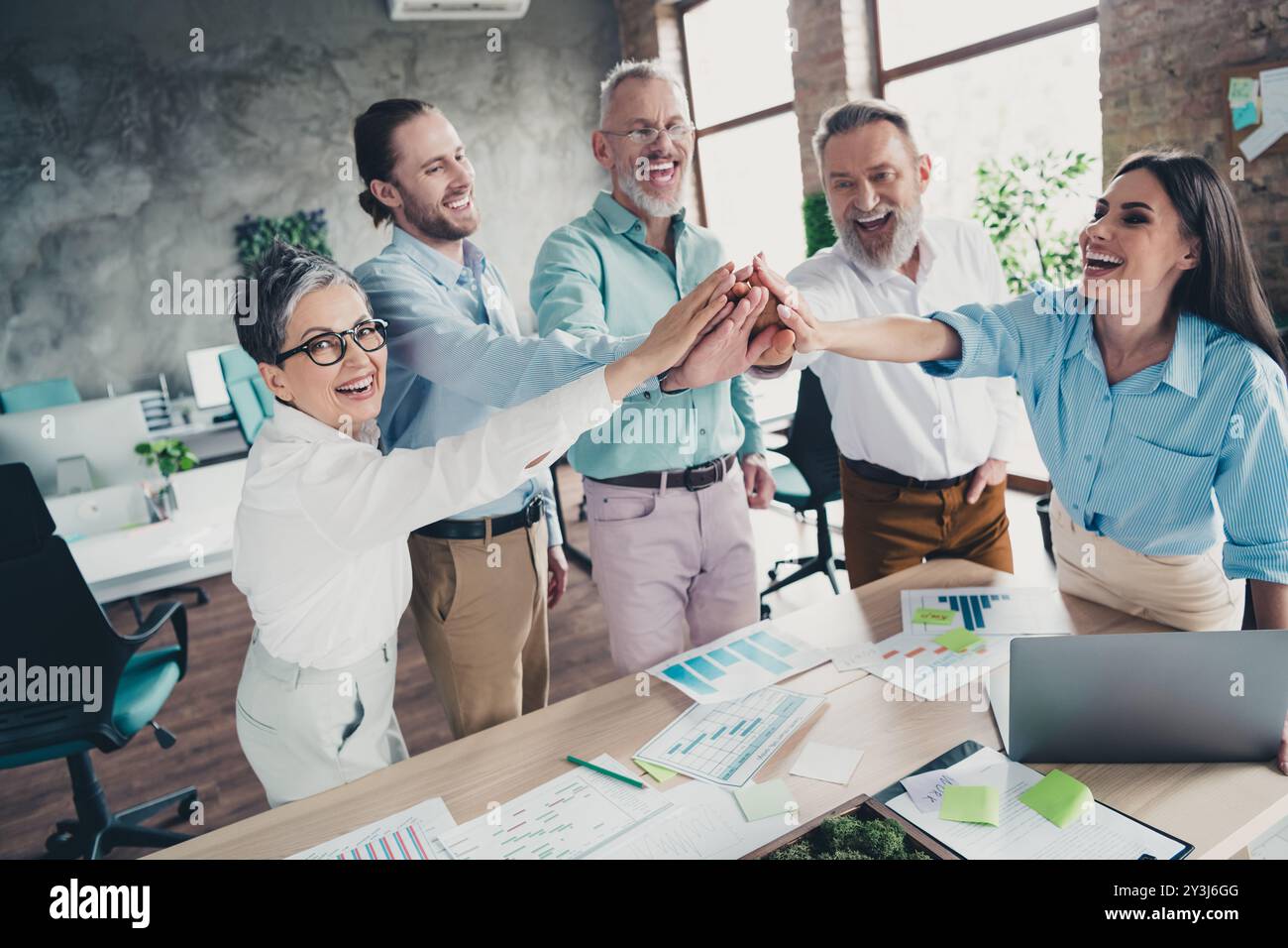 Photo of teamwork people working together highfive hold hands support ...