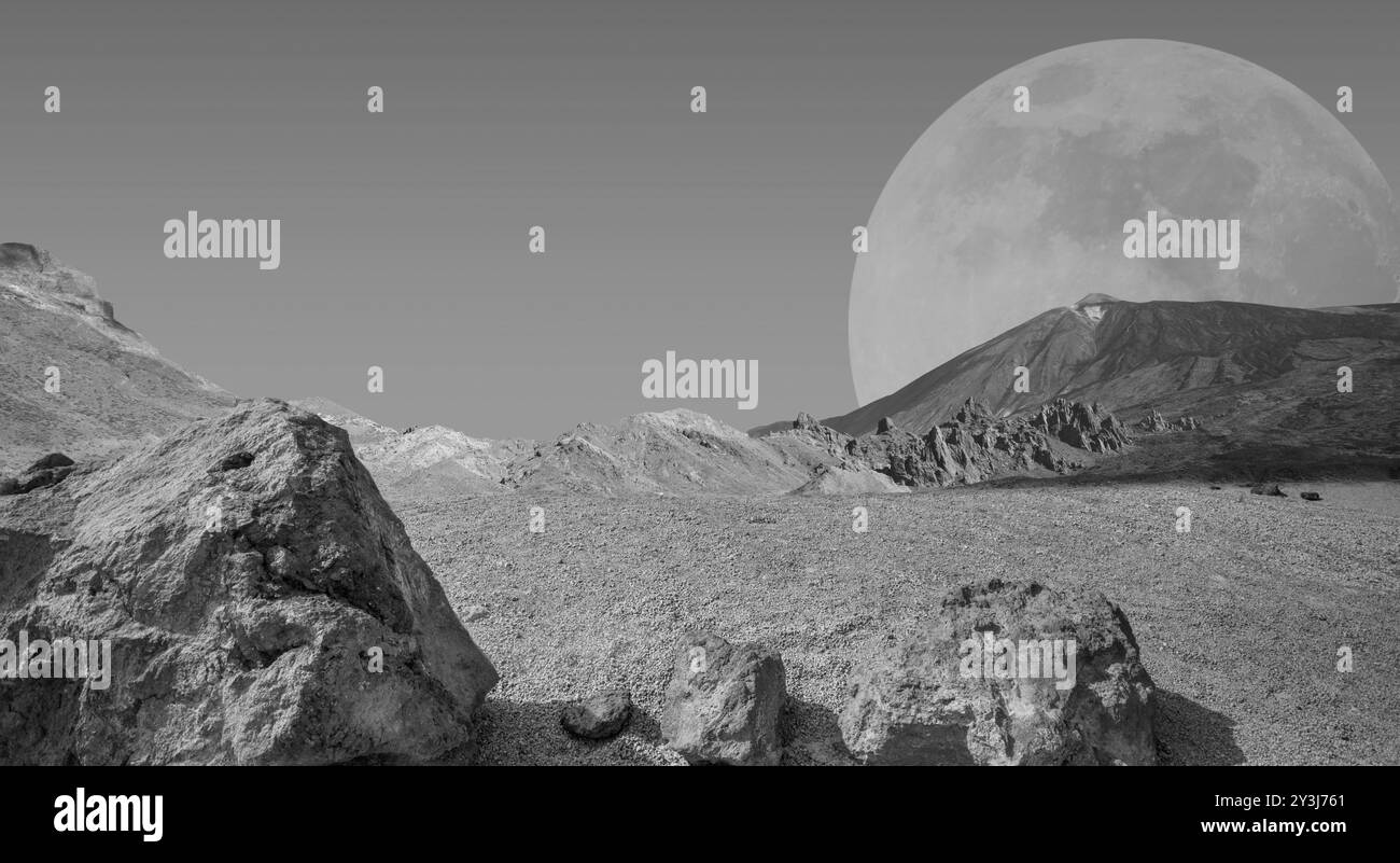 Asteroid landscape with mountain, sky and empty desert Stock Photo - Alamy