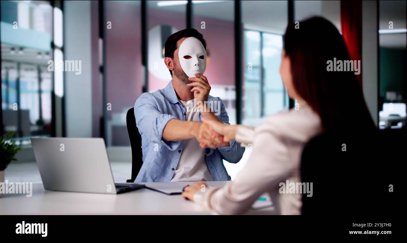 Fake Salesman Agent. Deceitful Evil Man In Office Stock Photo - Alamy