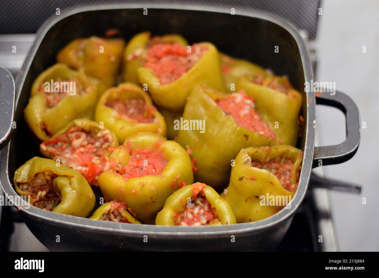 Pile of filled bell peppers stuffed Egyptian mahshi and filled with ...