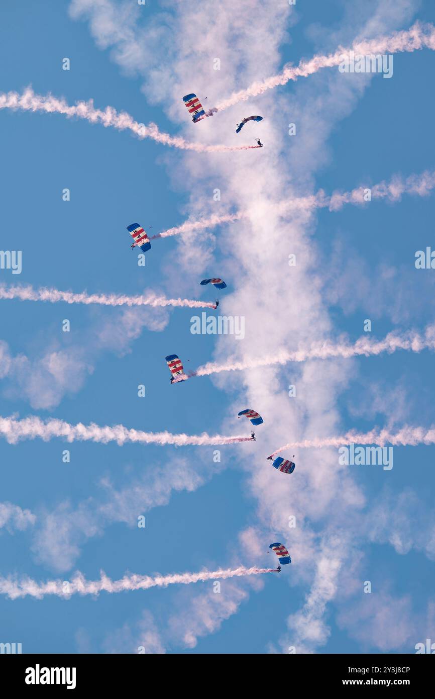 The British Royal Air Force Falcons Parachute Display Team put on a ...