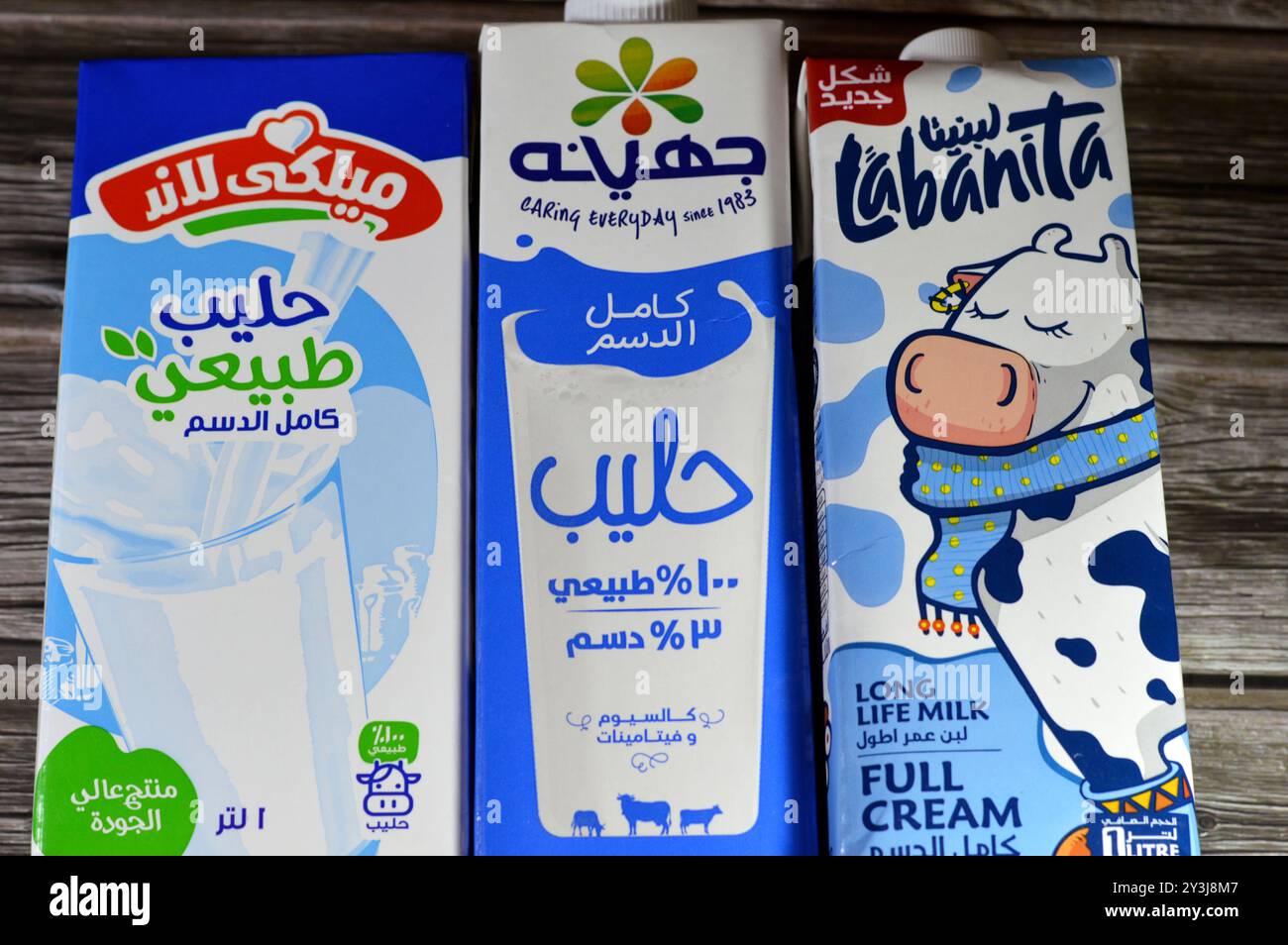Cairo, Egypt, August 31 2024: Juhayna, Labanita and MilkyLand full fat ...