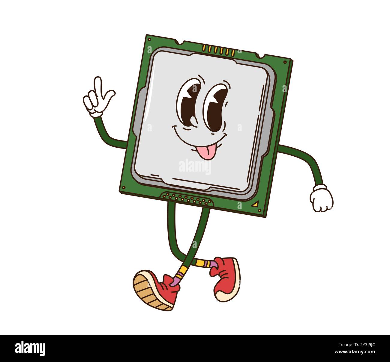 Cartoon groovy computer chip processor retro character. Isolated vector ...