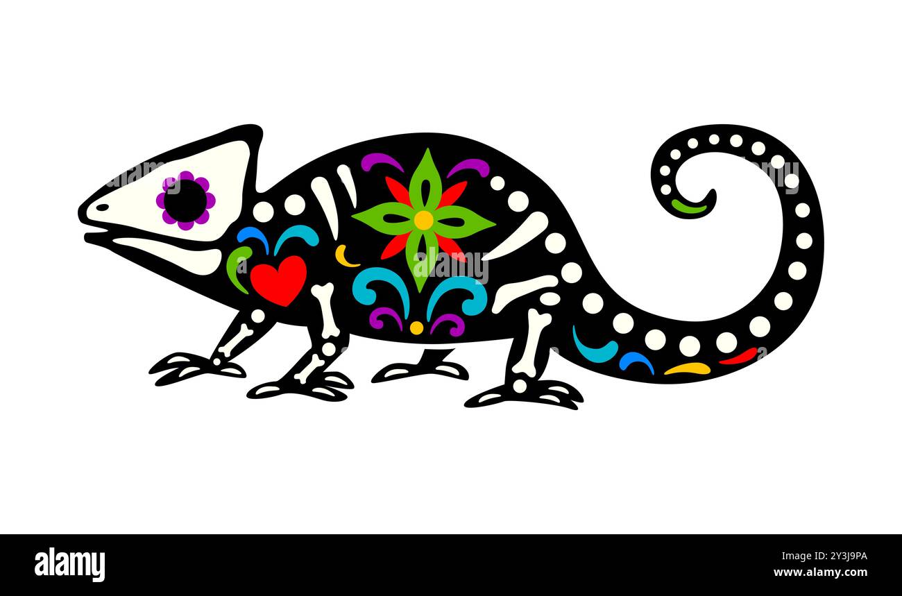 Dead Halloween skeleton, Mexican day of the dead chameleon animal ...