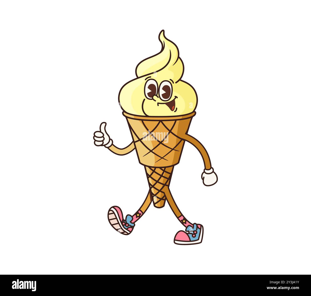 Groovy fast food ice cream character with a lively expression ...