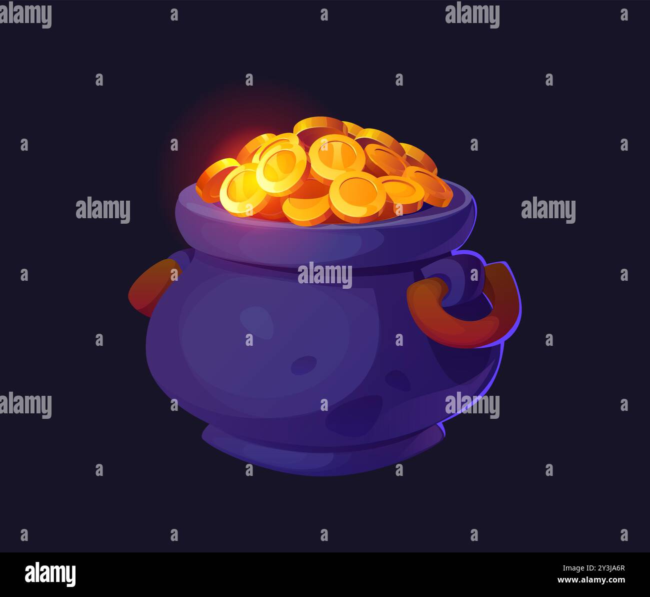 Cartoon pot with golden coins. Isolated vector cauldron, adorned with ...