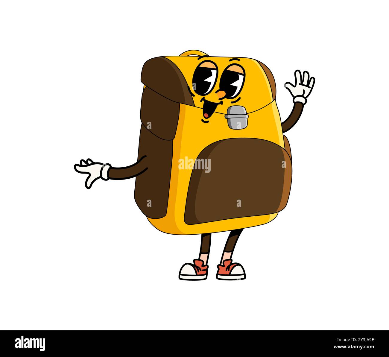 Cartoon groovy school backpack character. Isolated vector retro bag or ...