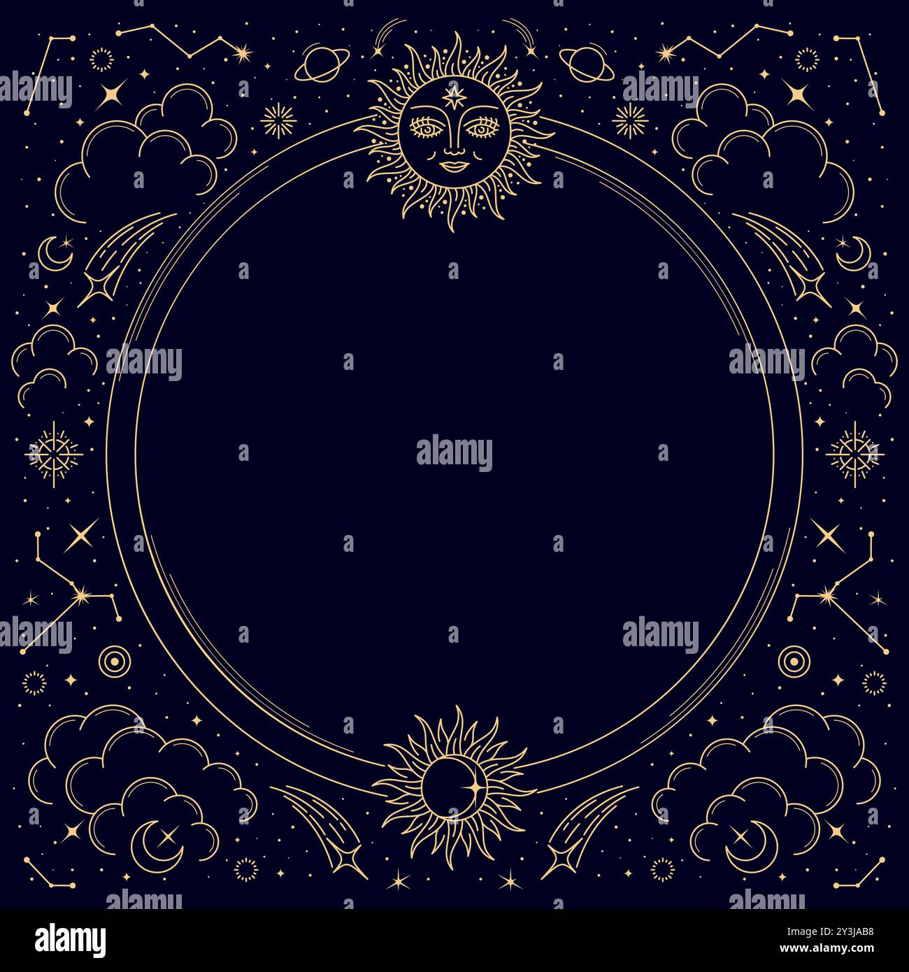 Bohemian astrology celestial border, mystic tarot frame featuring magical and ethereal elements ...