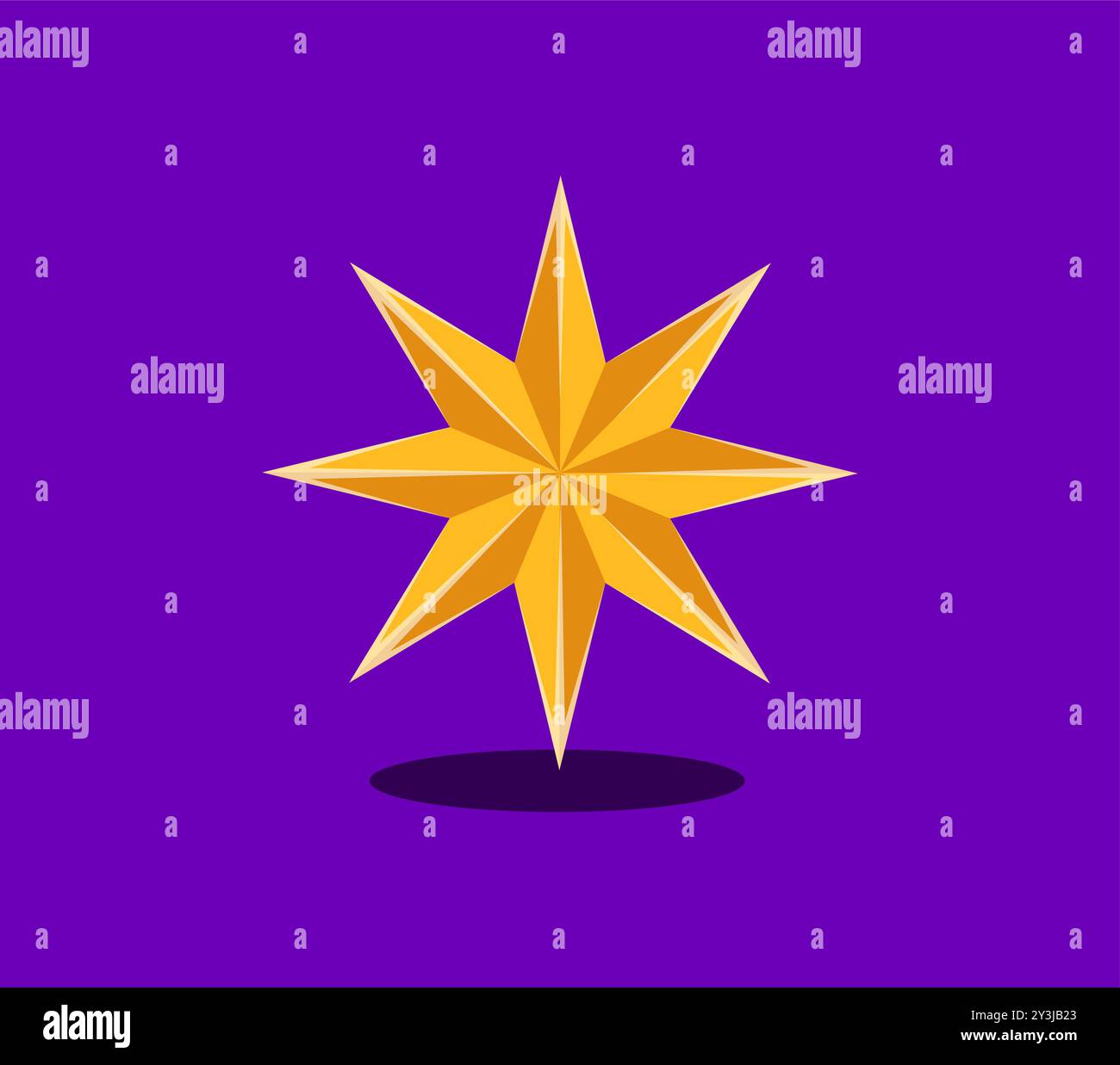 Merry Christmas font, dot symbol in shape of eight-pointed golden star ...