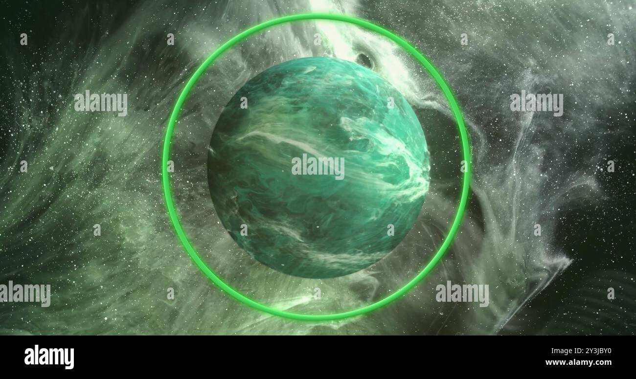 Image of colourful shapes over planet on sky with stars Stock Photo - Alamy