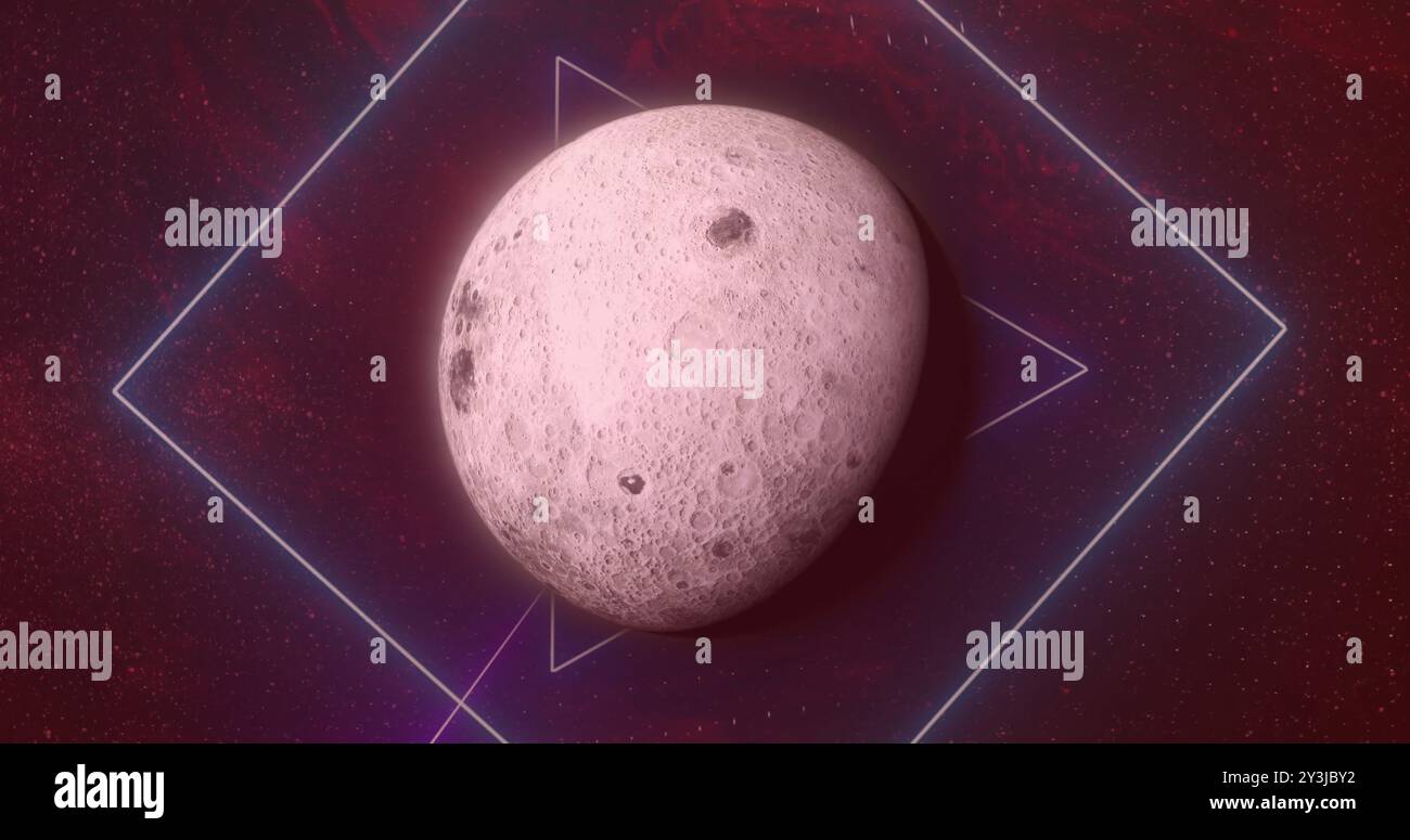 Image of colourful shapes over planet on sky with stars Stock Photo - Alamy