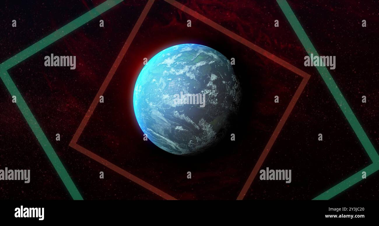 Image of colourful shapes over planet on sky with stars Stock Photo - Alamy