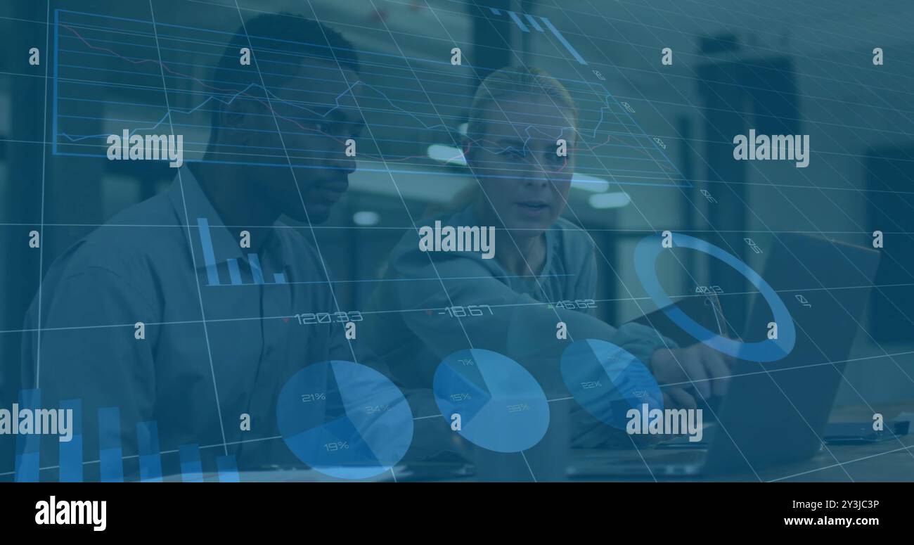 Analyzing data charts and graphs image over two business professionals ...