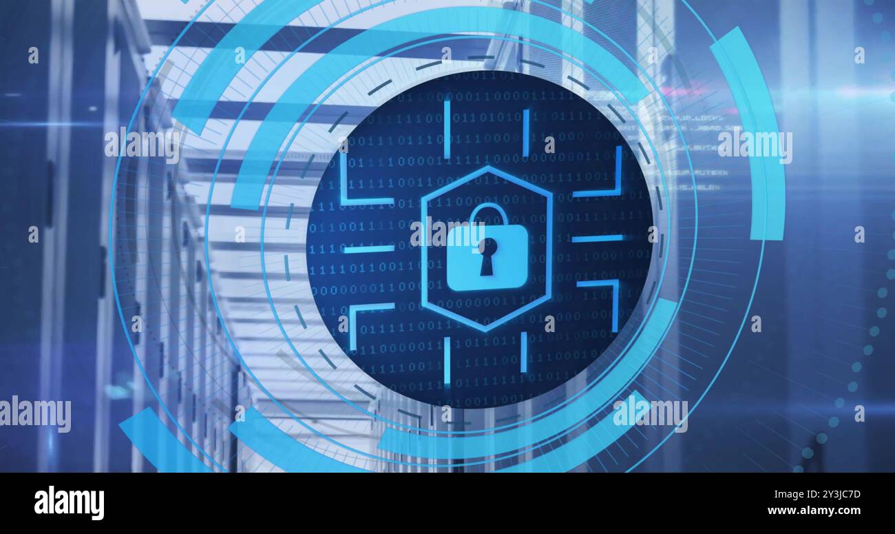 Image of circular scanner with network security padlock icon over ...