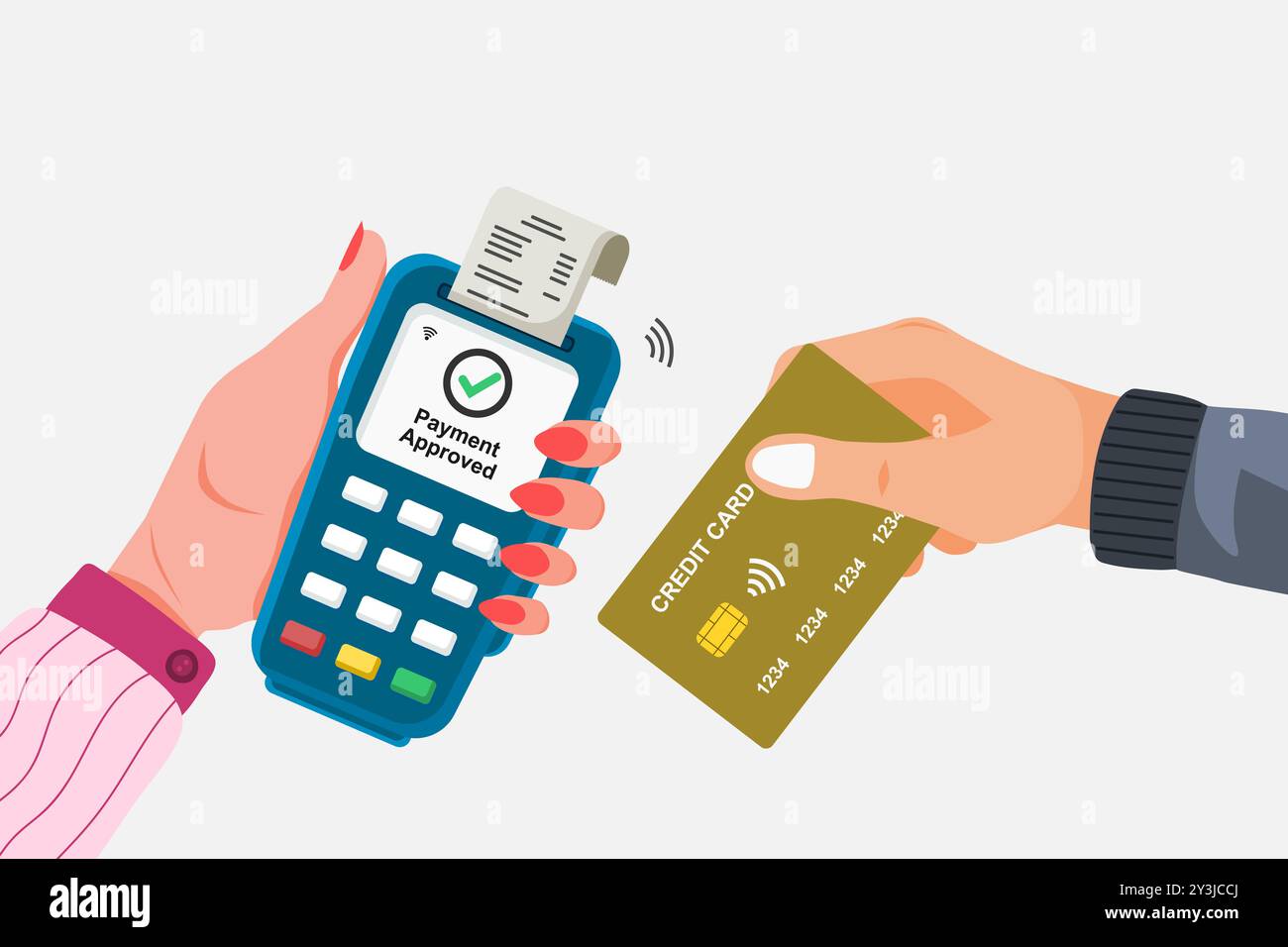 Customer making contactless payment using a credit card at the payment terminal. Vector ...