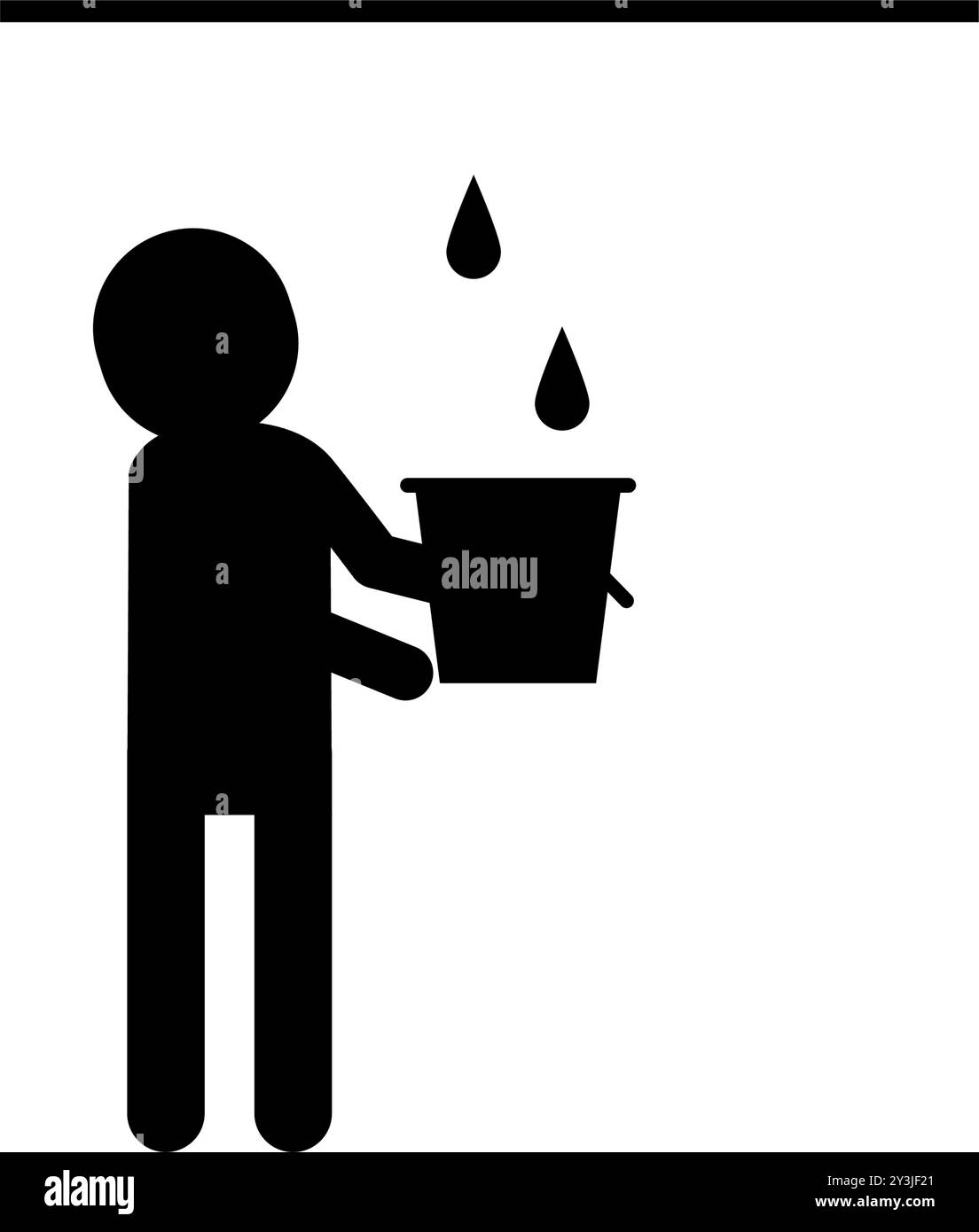 Leak Caution, Person Responding to Leak with Bucket, Pictogram for ...