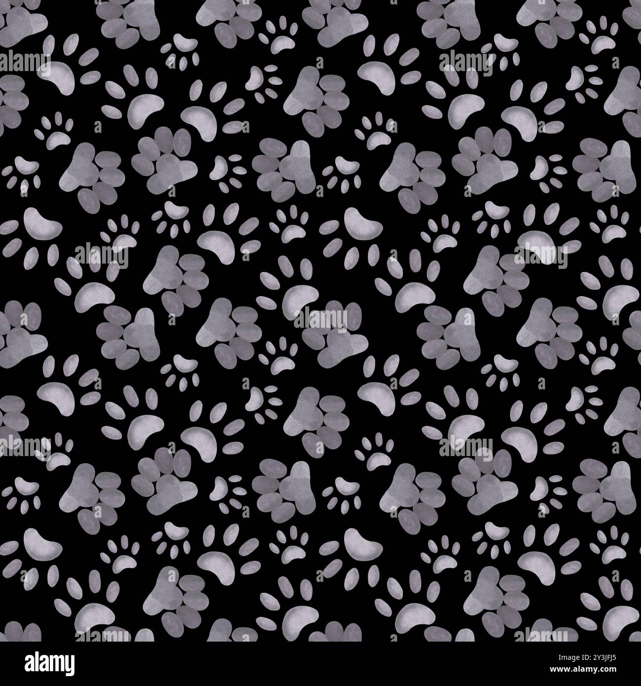Seamless watercolor pattern. Paws and paw prints of pets, dogs and cats ...