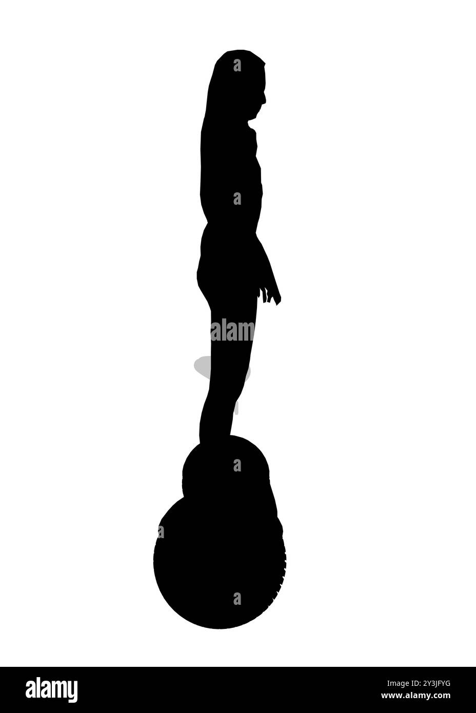 Silhouette of a girl standing on a segway made of black lines isolated ...