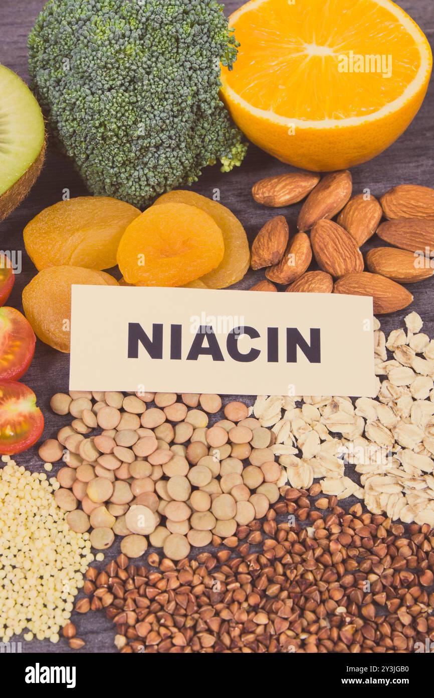 Healthy natural ingredients containing vitamin B3 and minerals ...