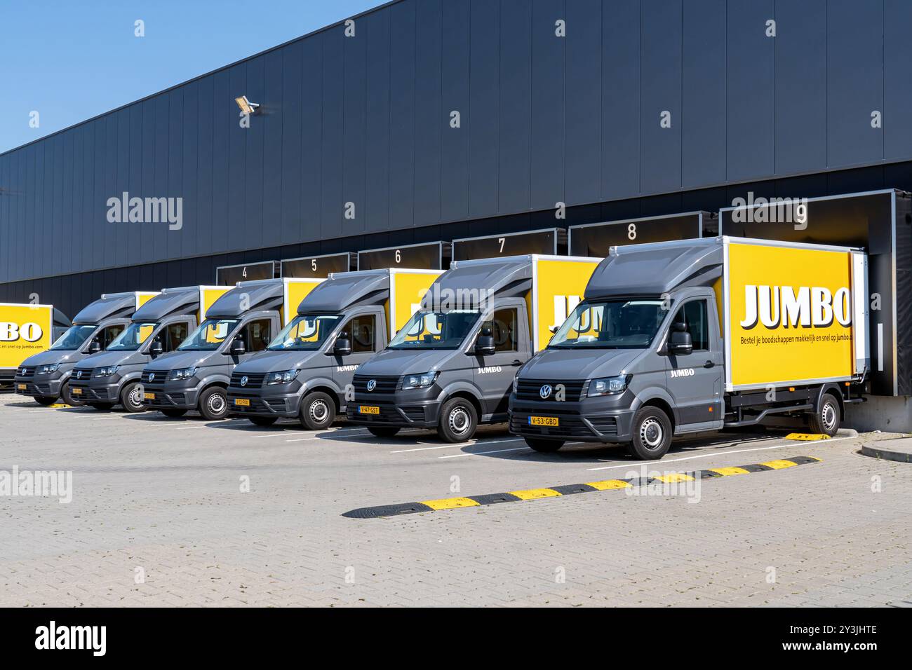 Jumbo Volkswagen Crafter delivery vans at warehouse in Zwolle ...
