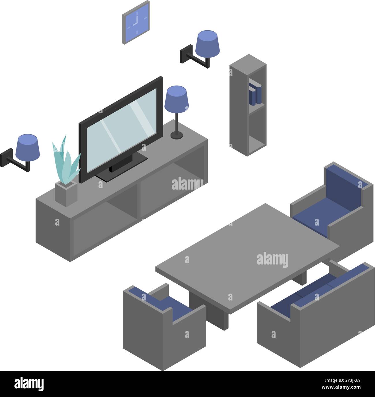 Living room idea. Set of chairs with table and the television on the ...