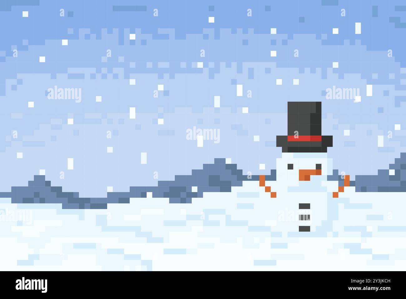 Snowman with snowy background in 8 bit style. For Christmas Stock ...