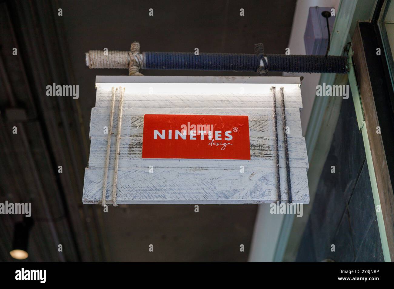 Samui, Thailand - July 11,2024:The signage of Nineties Design displayed ...