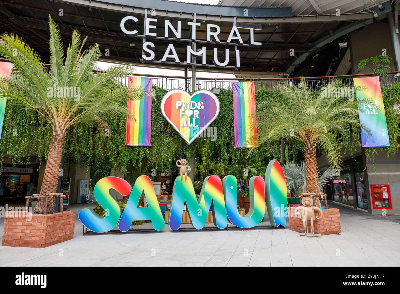 Ko Samui,Thailand - July 11,2024: Central Samui mall entrance is decorated for Pride with ...