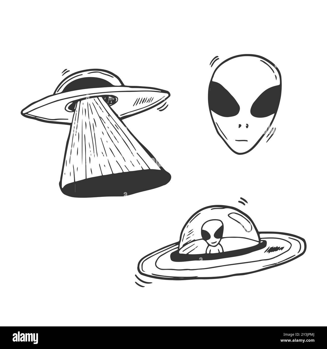 Set of UFOs. Drawing sketch. Vector illustration Stock Vector Image ...