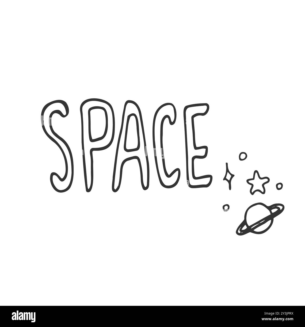 Space lettering, label set. Stylized space lettering with doodle style ...