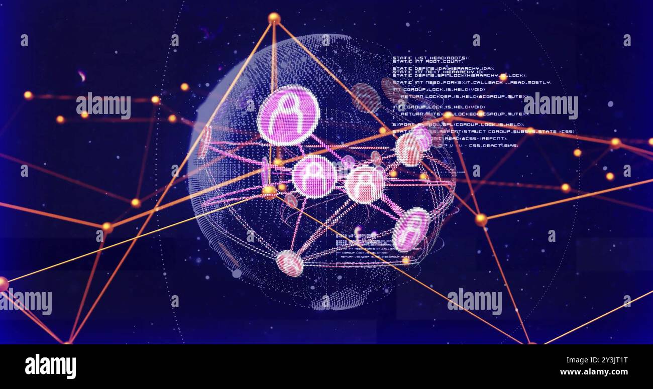 Image of data processing and network of connections with people icons ...