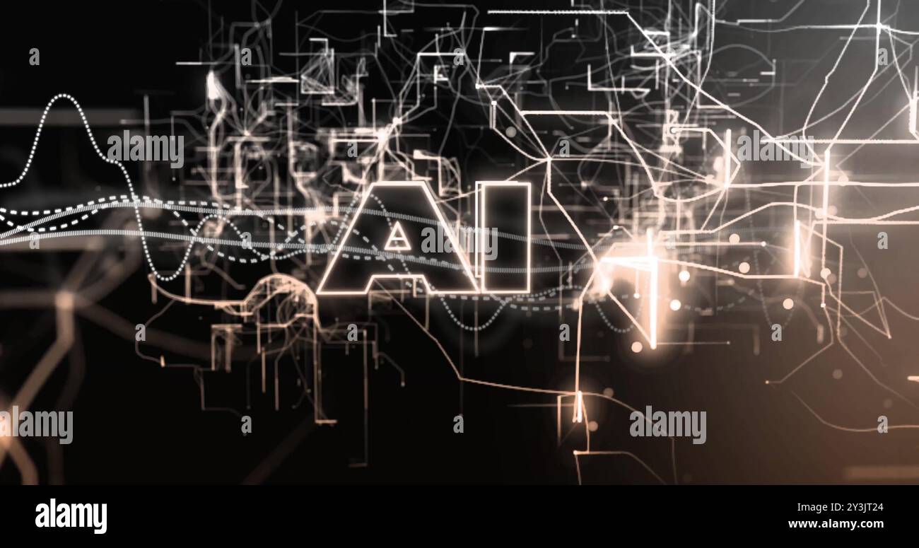 Image of ai text, data processing and connections on black background Stock Photo - Alamy