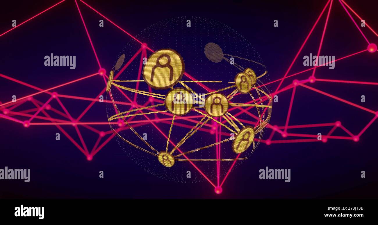 Image of network of connections with people icons over globe Stock ...